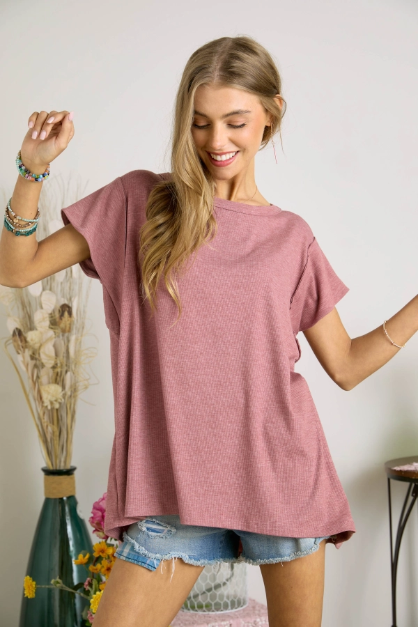 Wholesale AT16071 - PLEAT BACK CASUAL KNIT TUNIC TOP - Adora